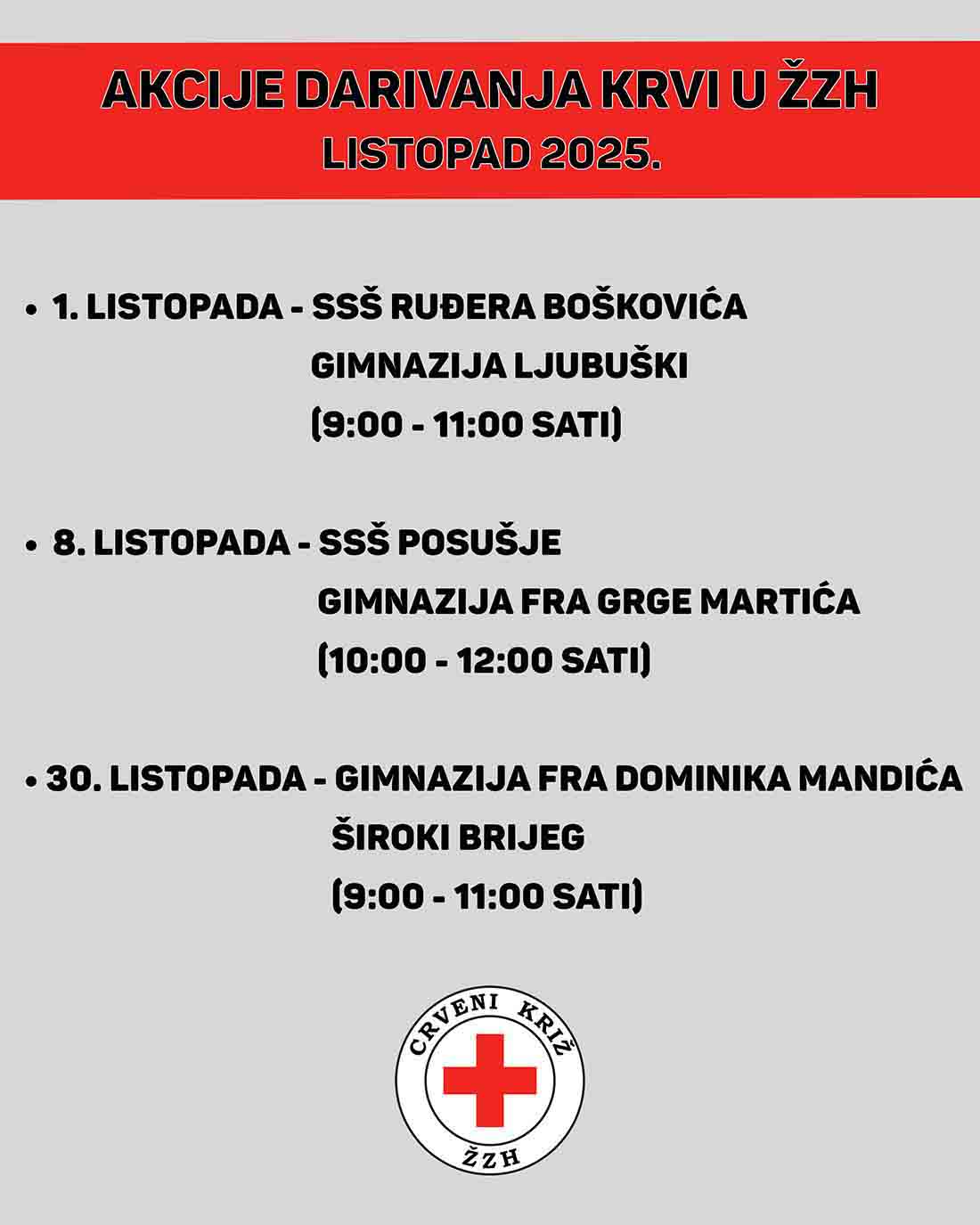 Listopadske akcije darivanja krvi namijenjene srednjoškolcima u ŽZH ...